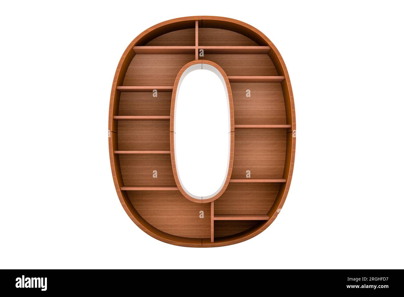 Number 0 as bookshelf without books, 3D rendering isolated on white ...