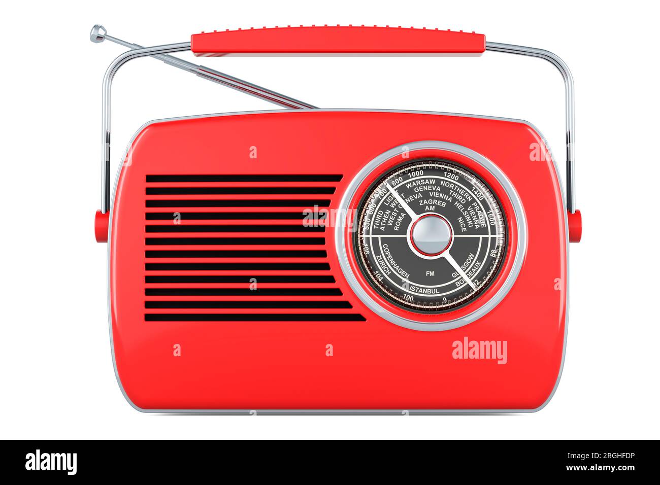 Retro radio receiver, red color. 3D rendering isolated on white ...