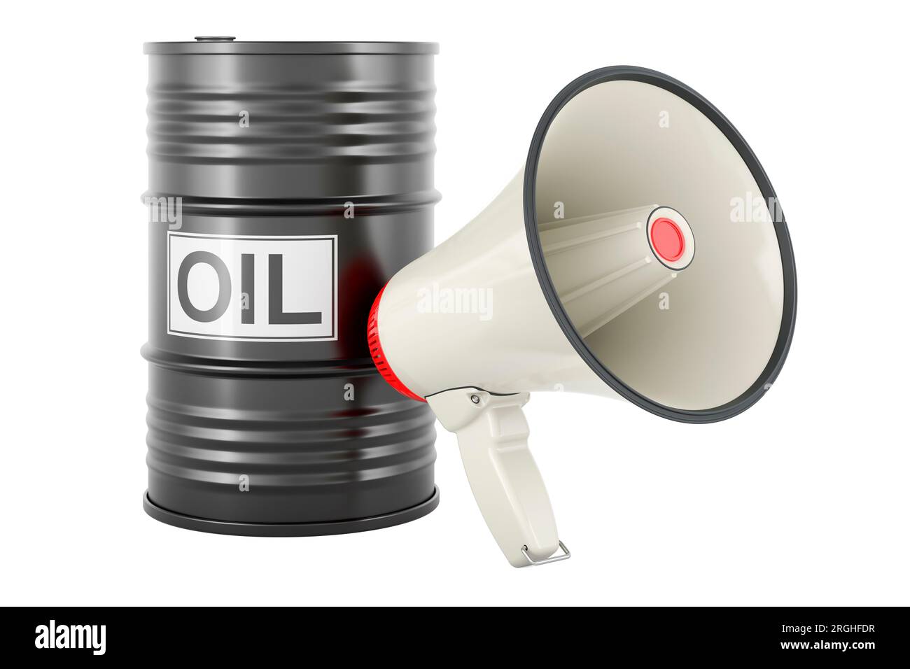 Oil barrel with megaphone. 3D rendering isolated on white background ...