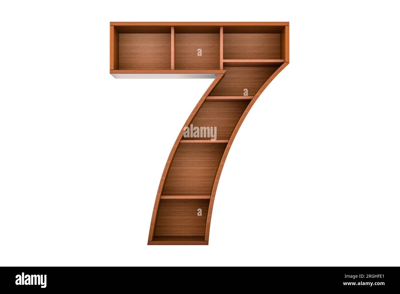 Number 7 as bookshelf without books, 3D rendering isolated on white ...