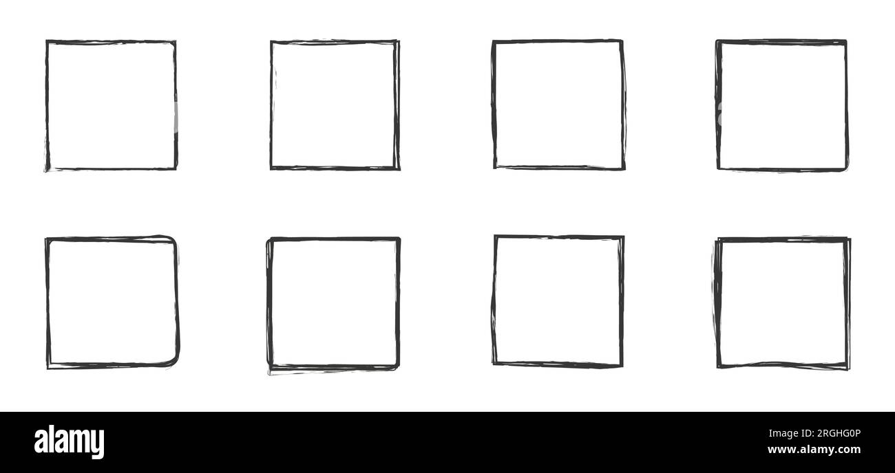 Squares line, grunge vector set in sketch style. Frames outline in hand ...