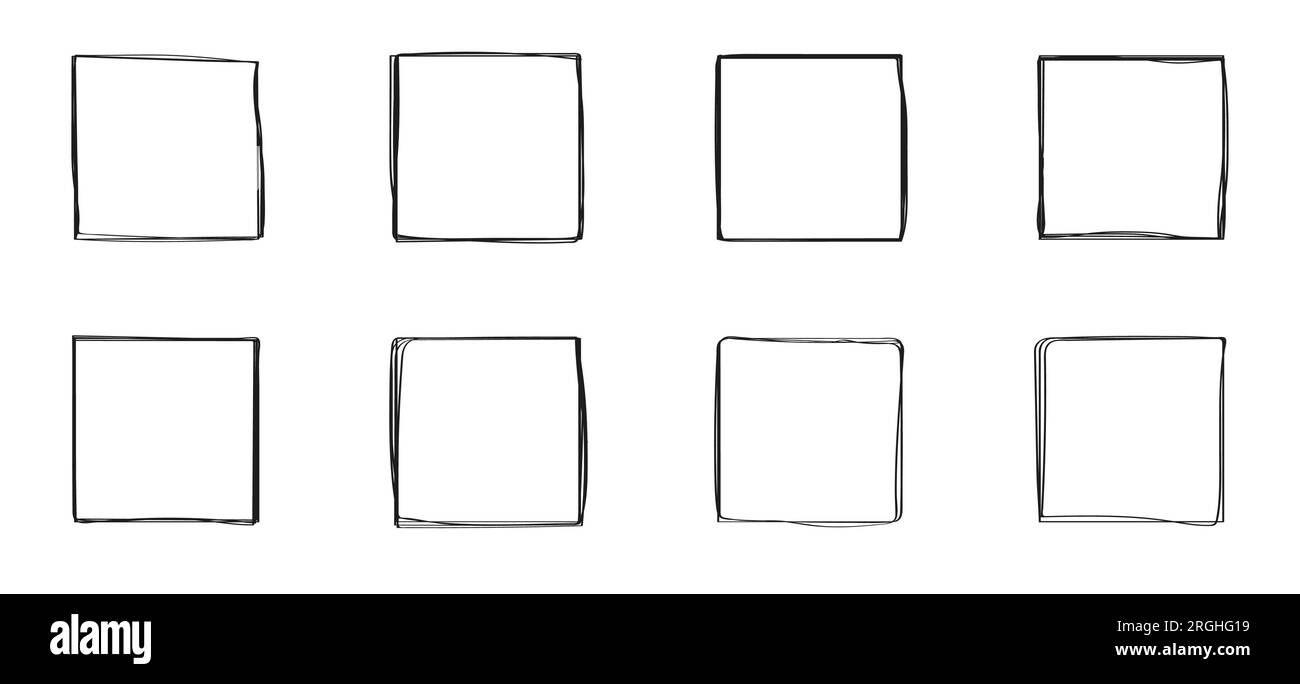 Squares line, grunge vector set in sketch style. Frames outline in hand ...