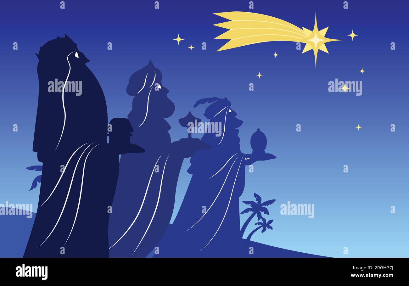 Three wise men magi profiles epiphany banner vector. Three biblical ...