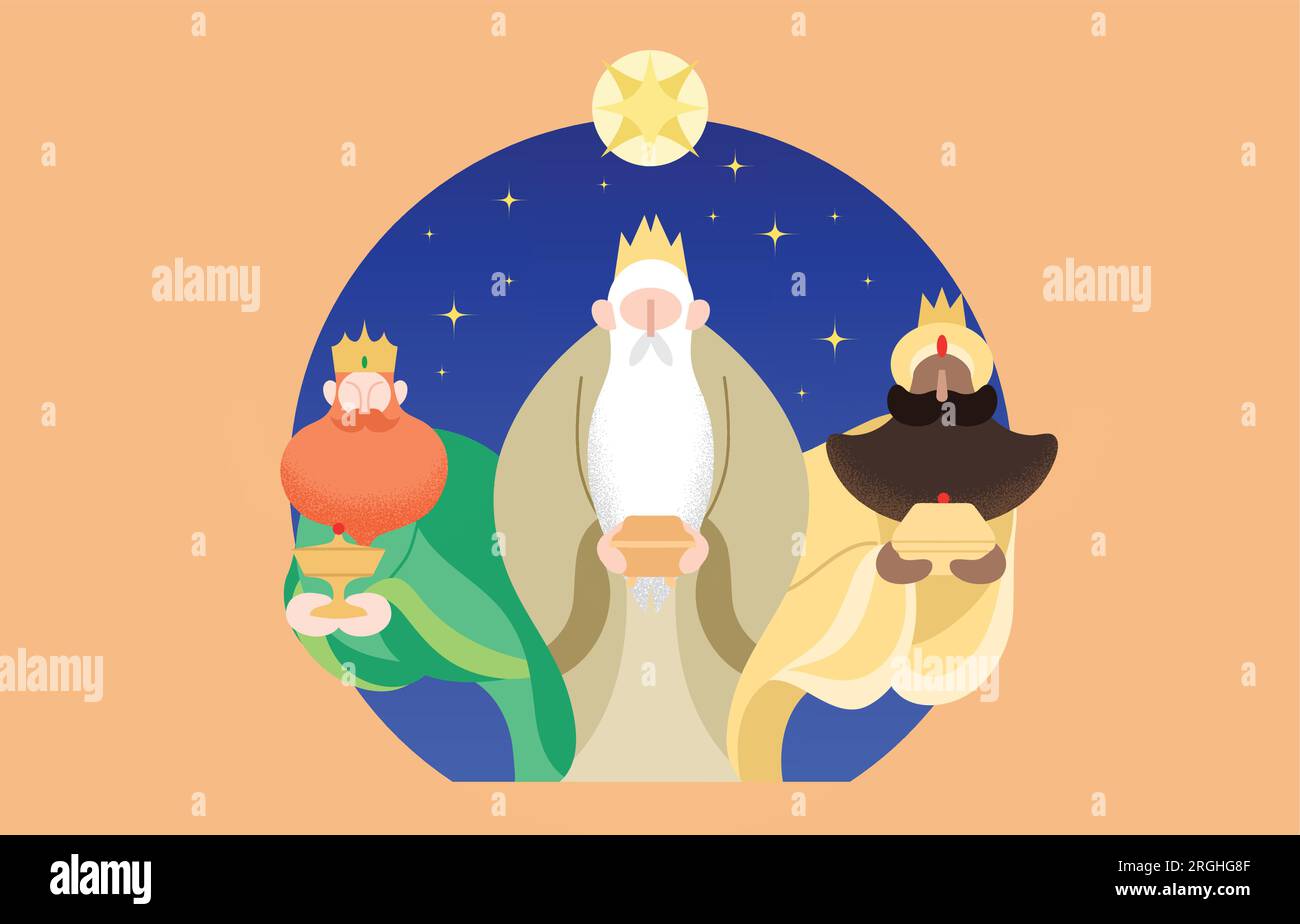 Three biblical kings wise men cartoon vector illustration. Epiphany or ...