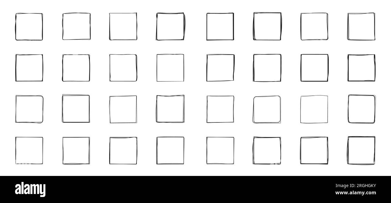 Squares line, grunge vector set in sketch style. Frames outline in hand ...