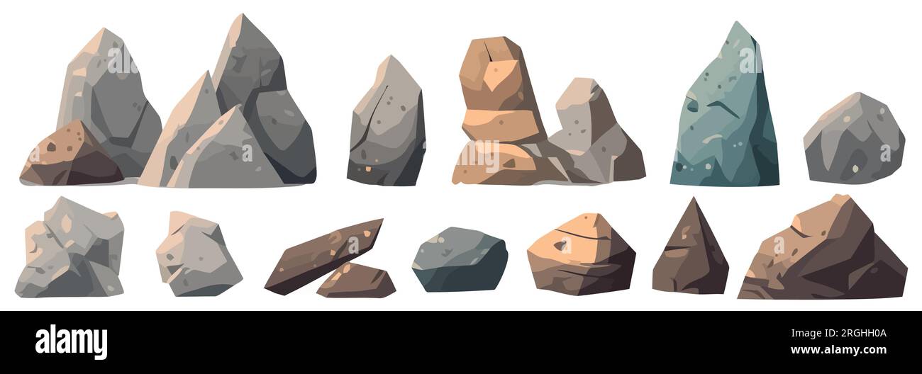 Set of stones. Image of various isolated stones or minerals. Vector ...