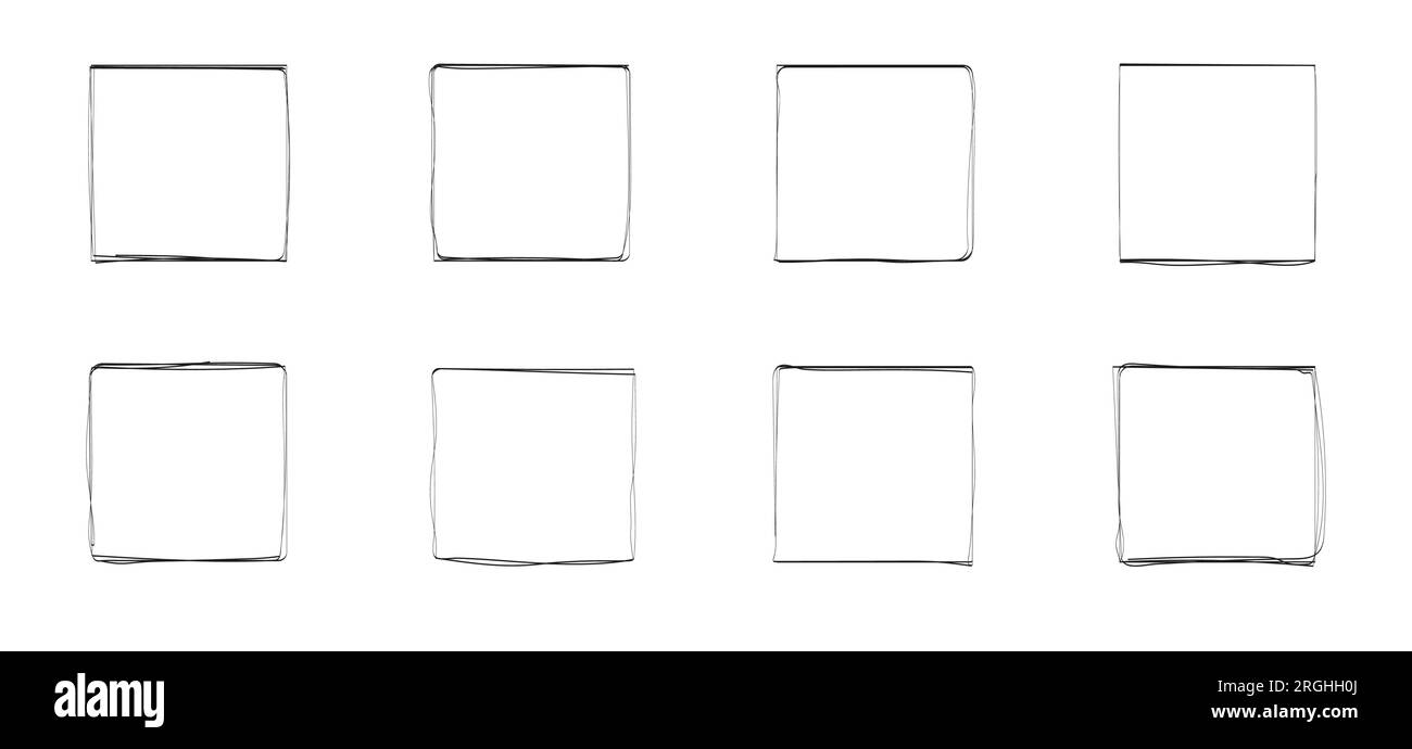 Squares line, grunge vector set in sketch style. Frames outline in hand ...
