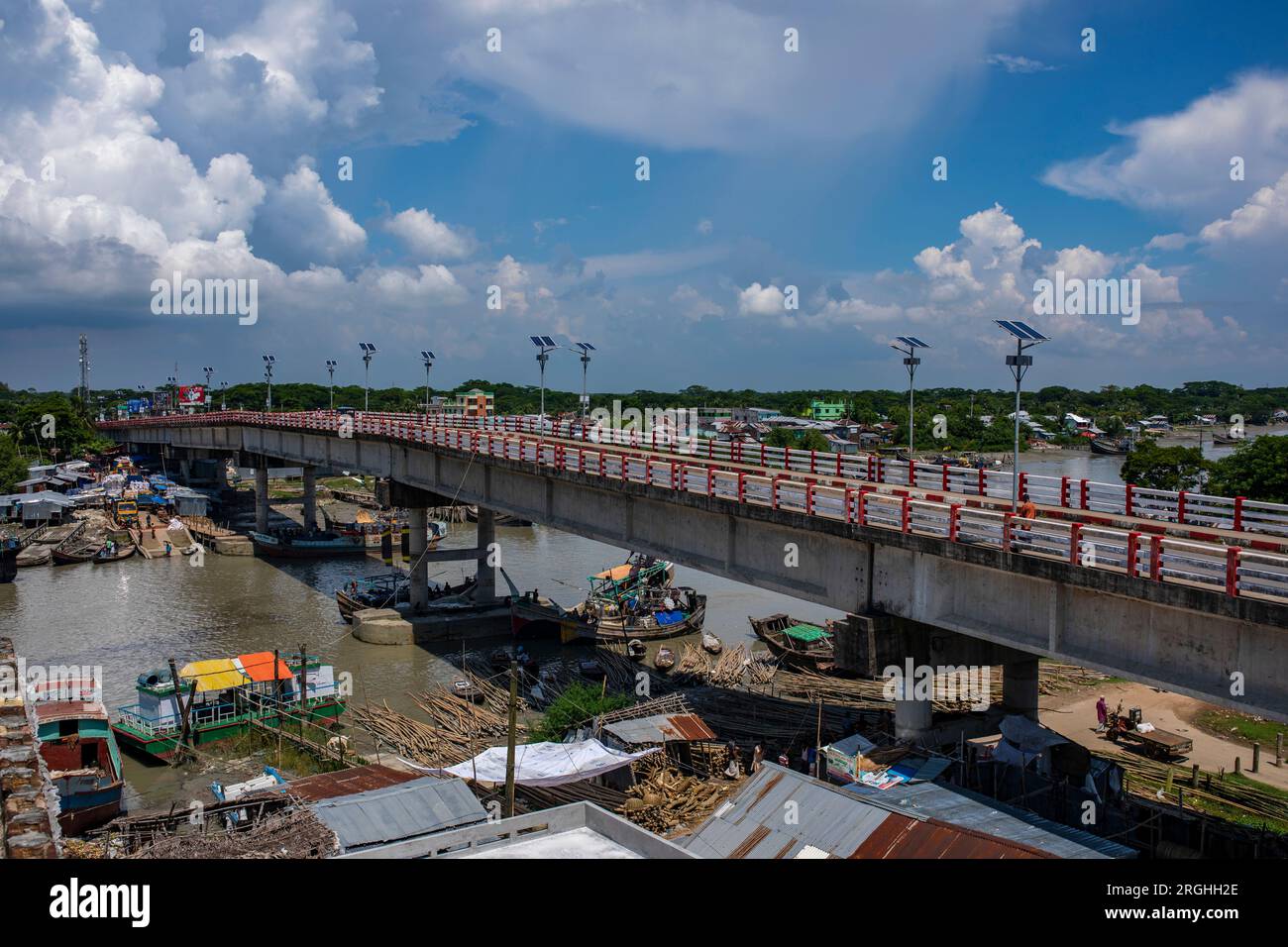 Aerial view of the Shahid Sheikh Russel Bridge over the Shibbaria River ...