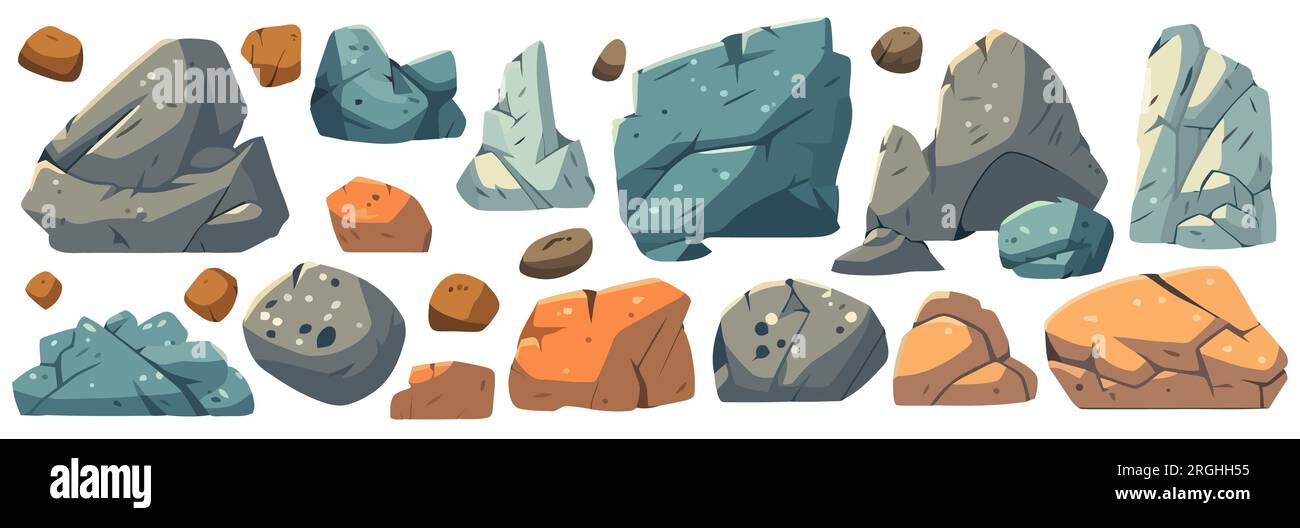 Set of stones. Image of various isolated stones or minerals. Vector ...