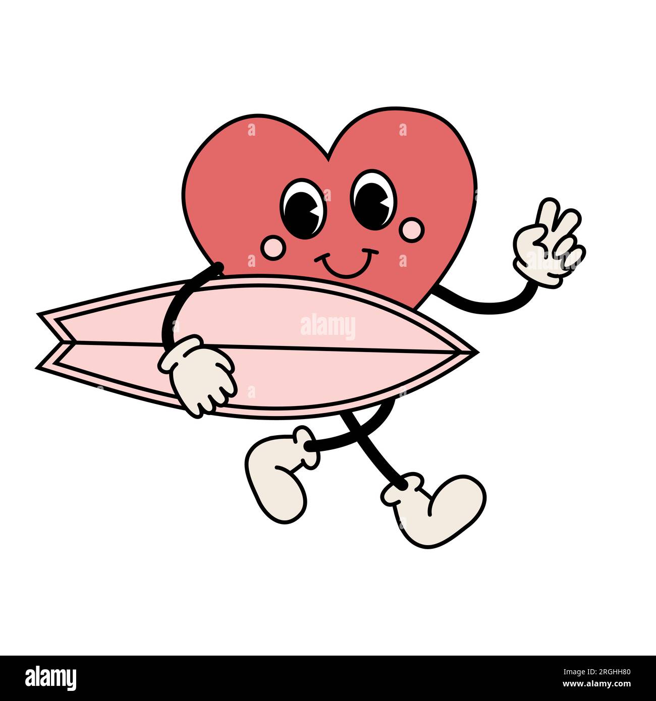 Vector retro groovy cartoon heart with surf board Stock Vector Image ...