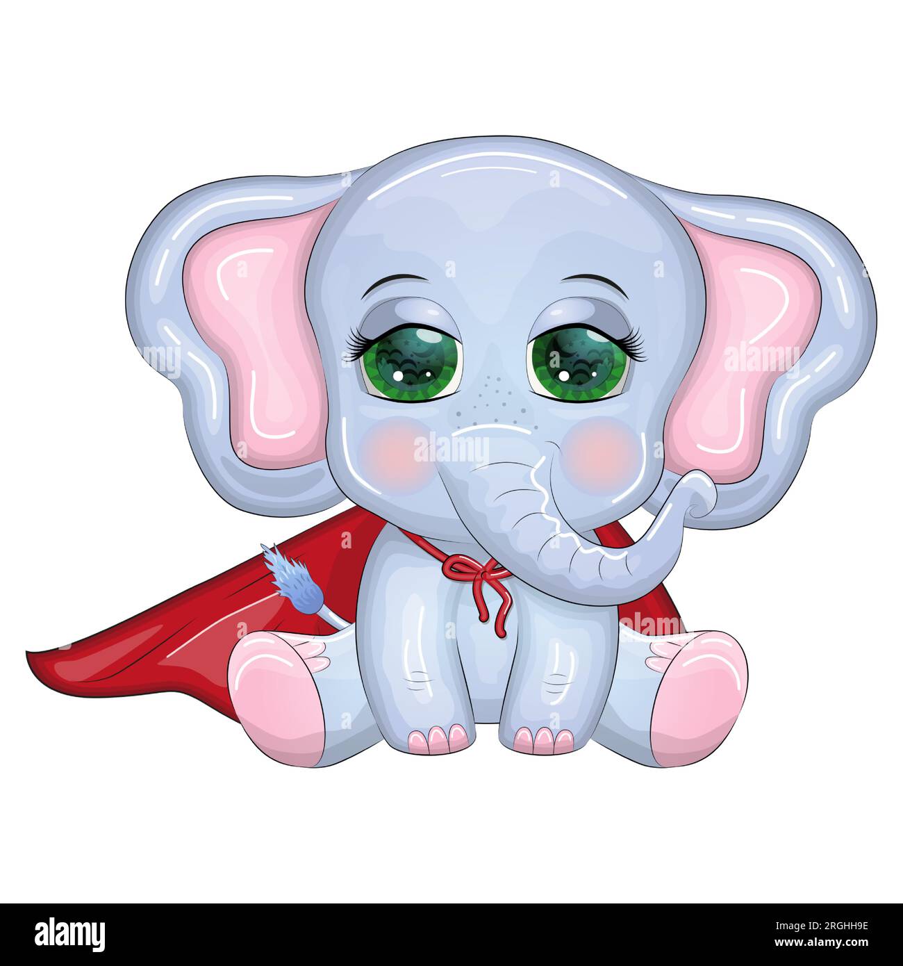 Cute cartoon elephant, childish character in super hero red cape Stock ...