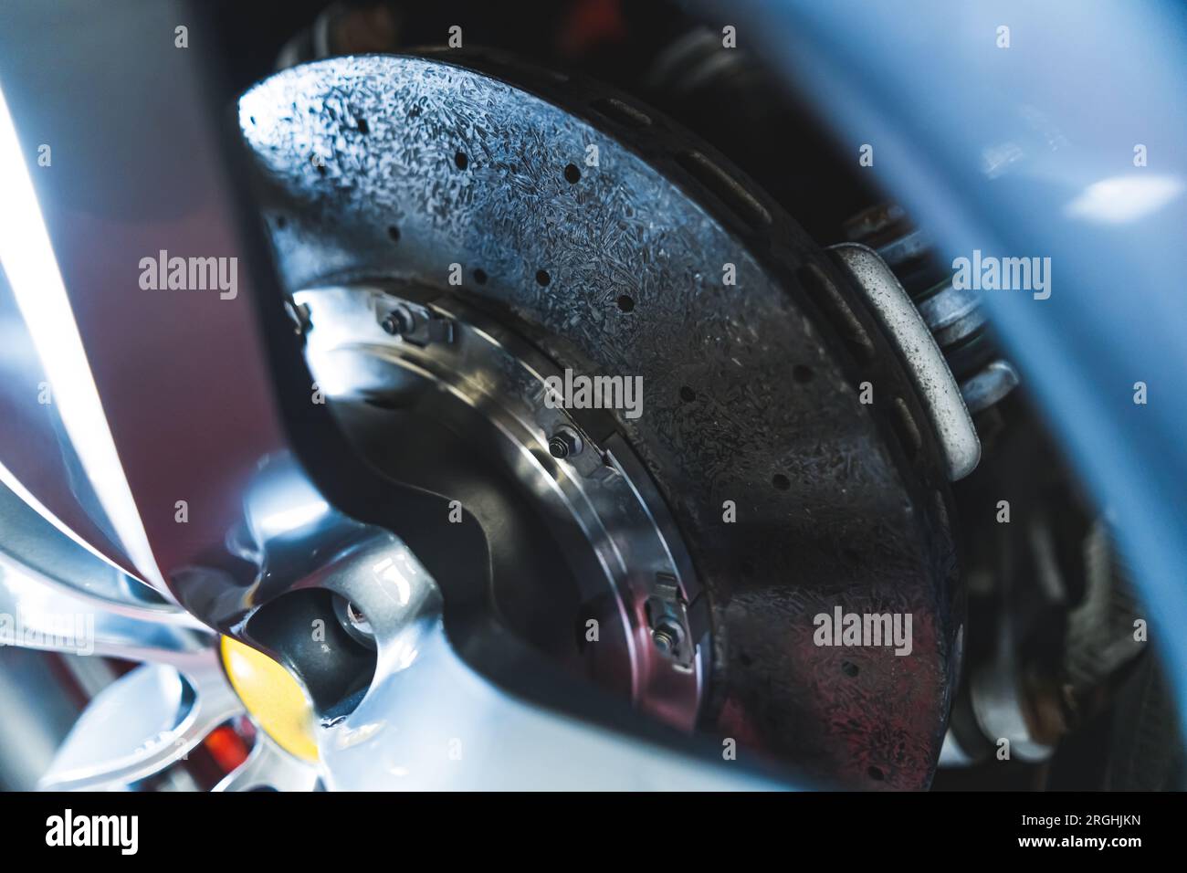 Ceramic disc brakes - Car braking system. Sport car front wheel disc ...