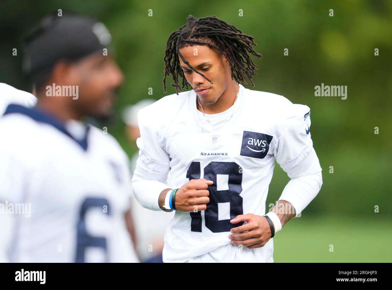 Seattle Seahawks cornerback Lance Boykin (18) jogs on the field during ...