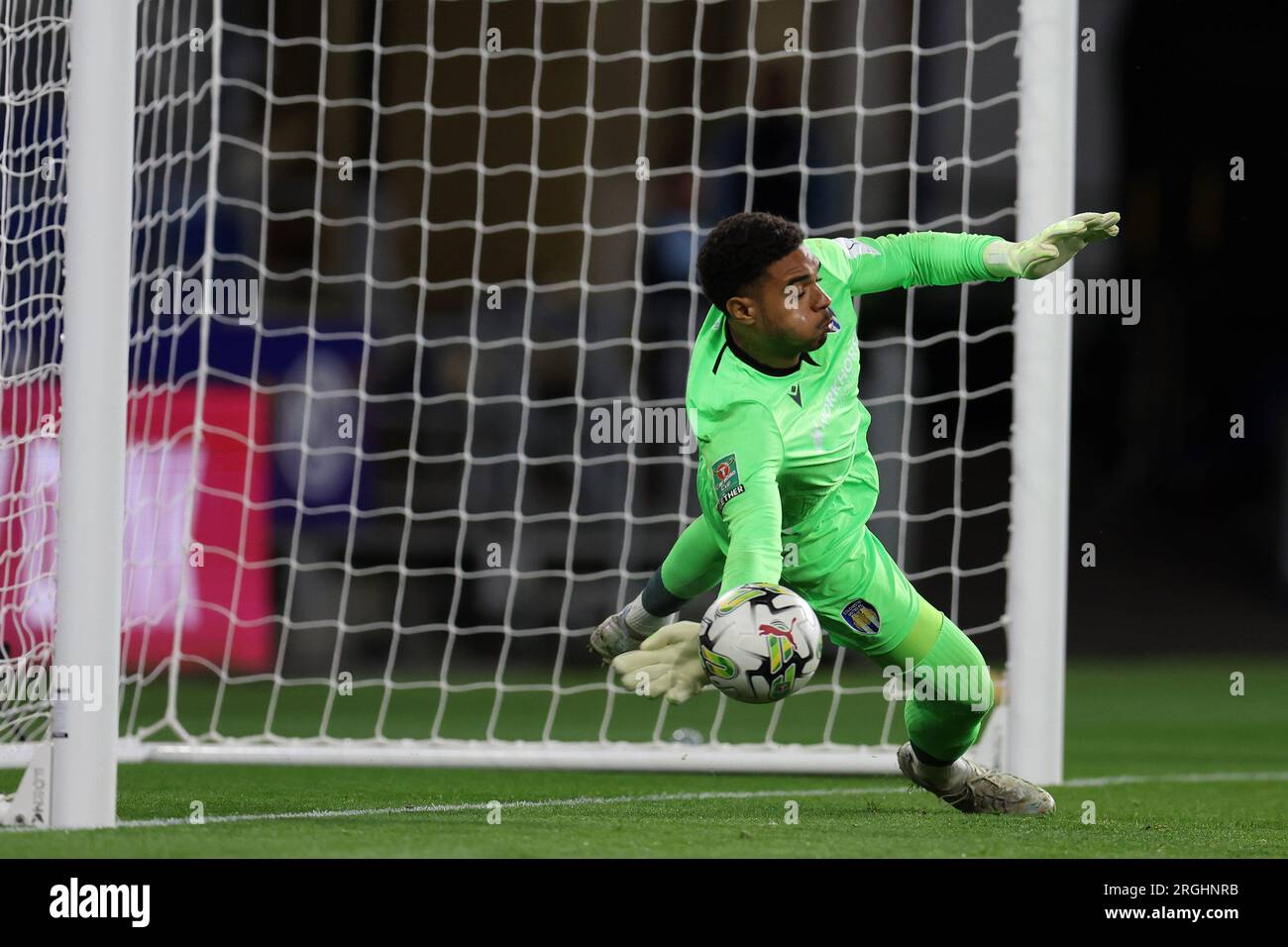 Cardiff, UK. 09th Aug, 2023. Owen Goodman, the goalkeeper of Colchester ...