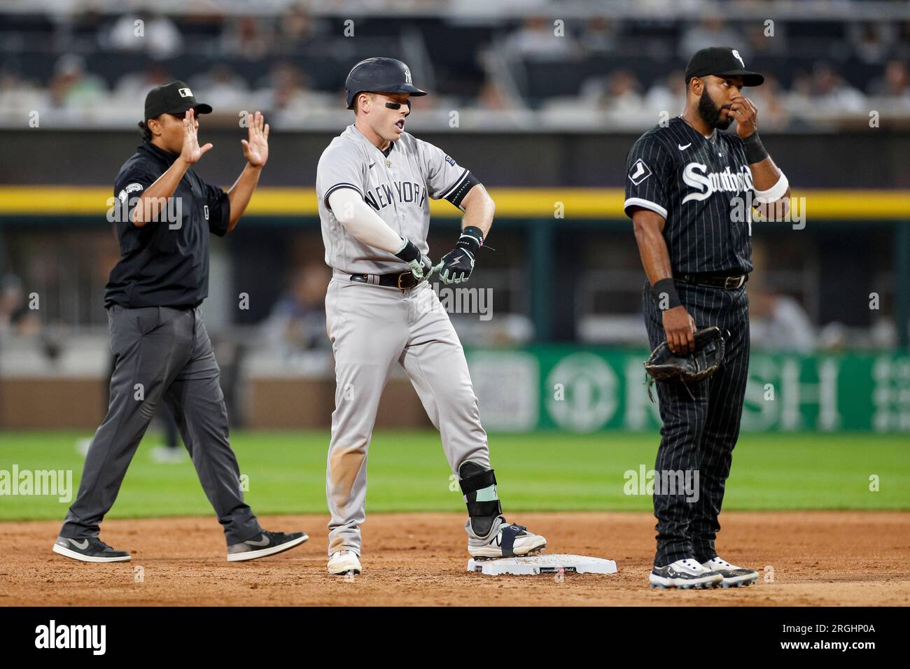 New York Yankees center fielder Harrison Bader (22) celebrates a single ...