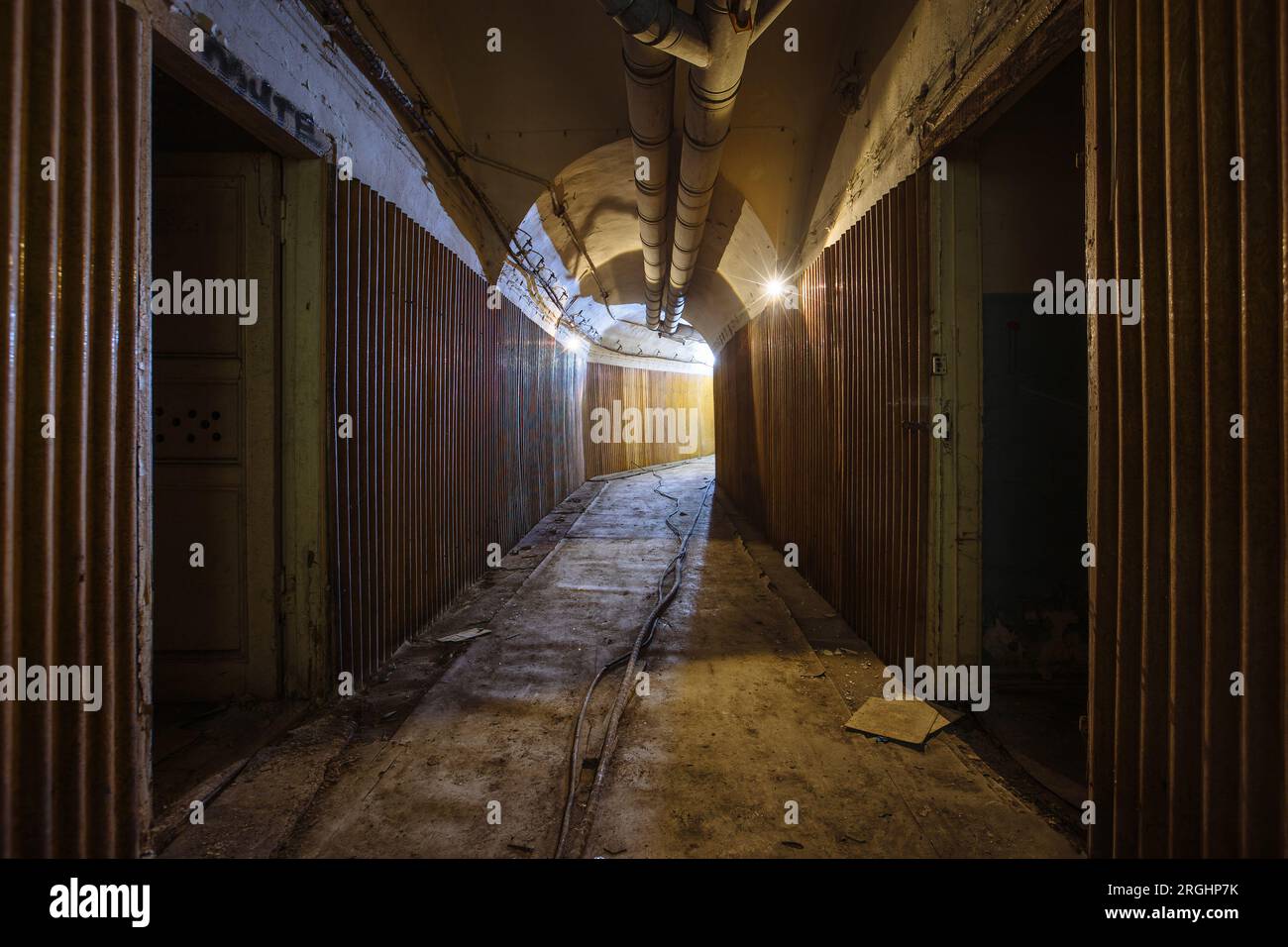 Old vaulted corridor of Soviet bunker, echo of Cold War Stock Photo - Alamy