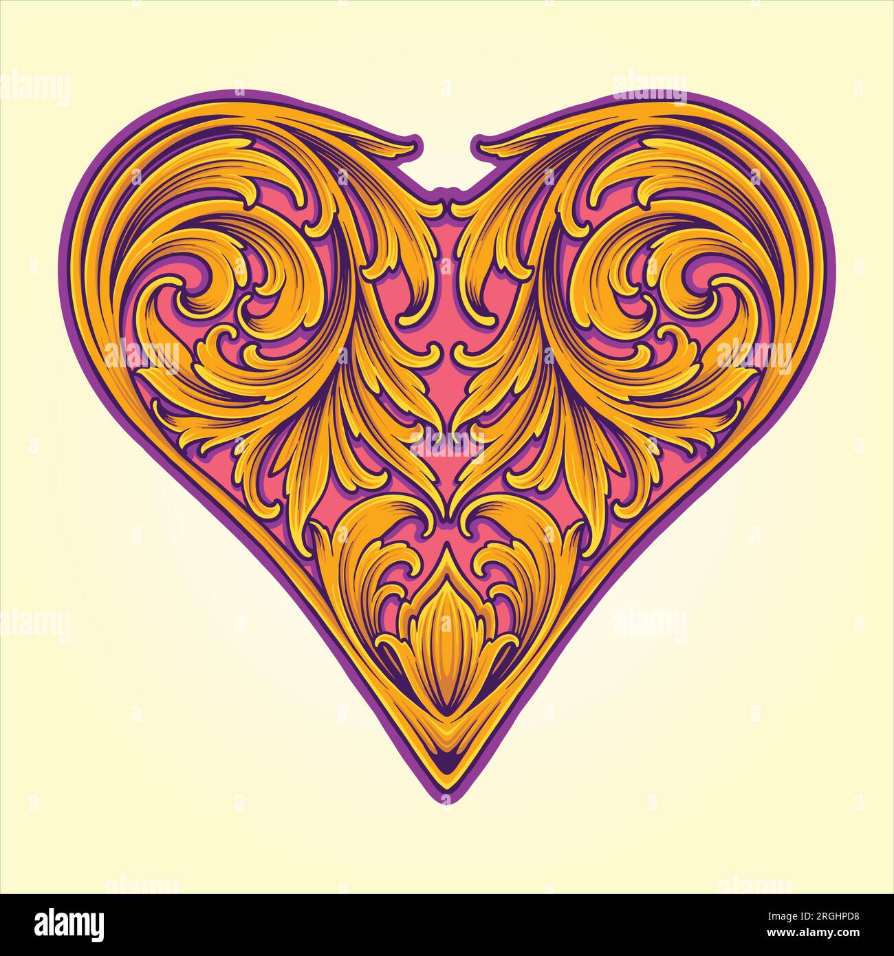 Antique victorian engraved flowers pattern heart shaped vector ...