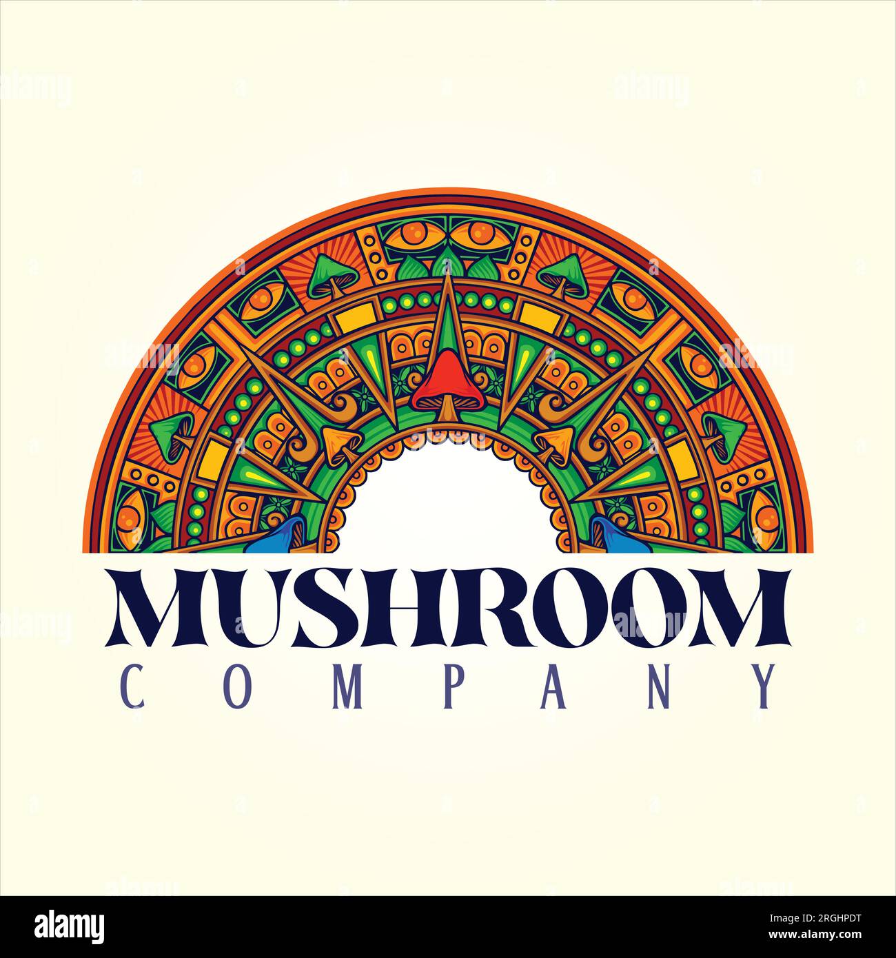 Trippy magic mushroom mandala geometry artistry vector illustrations ...