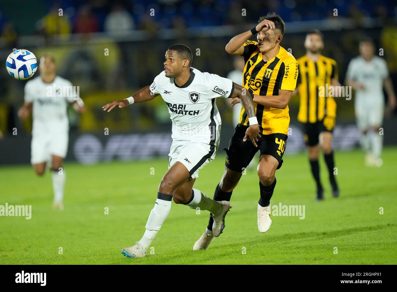 Junior Santos of Brazil's Botafogo, left, fights for the ball with Paul ...