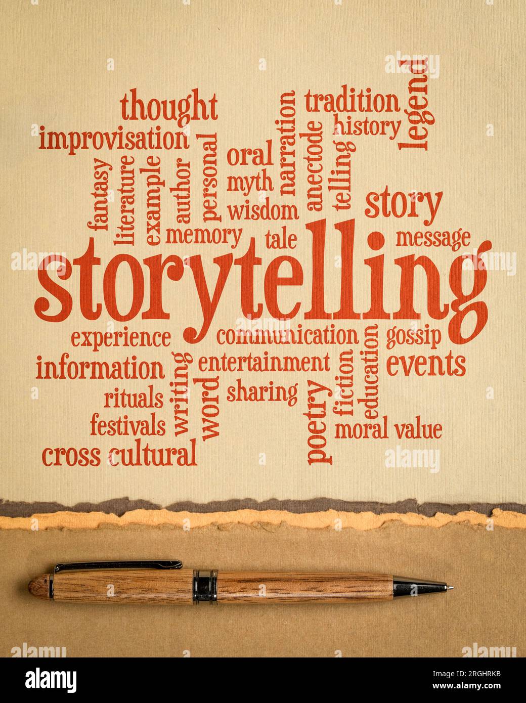 story and storytelling word cloud on art paper with a pen, culture ...