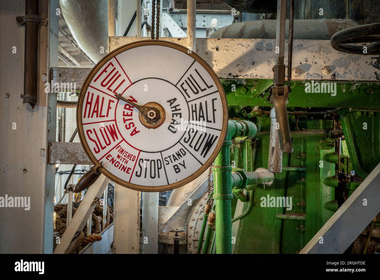 telegraph controls in engine room of a vintage steamship Stock Photo - Alamy