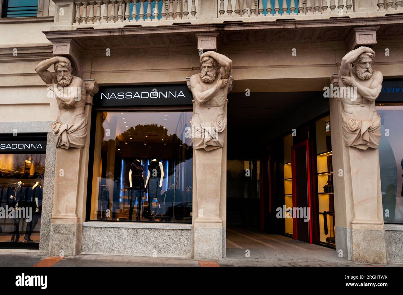 Atlas sculptural columns on the Grand Palace in Italian speaking Lugano ...