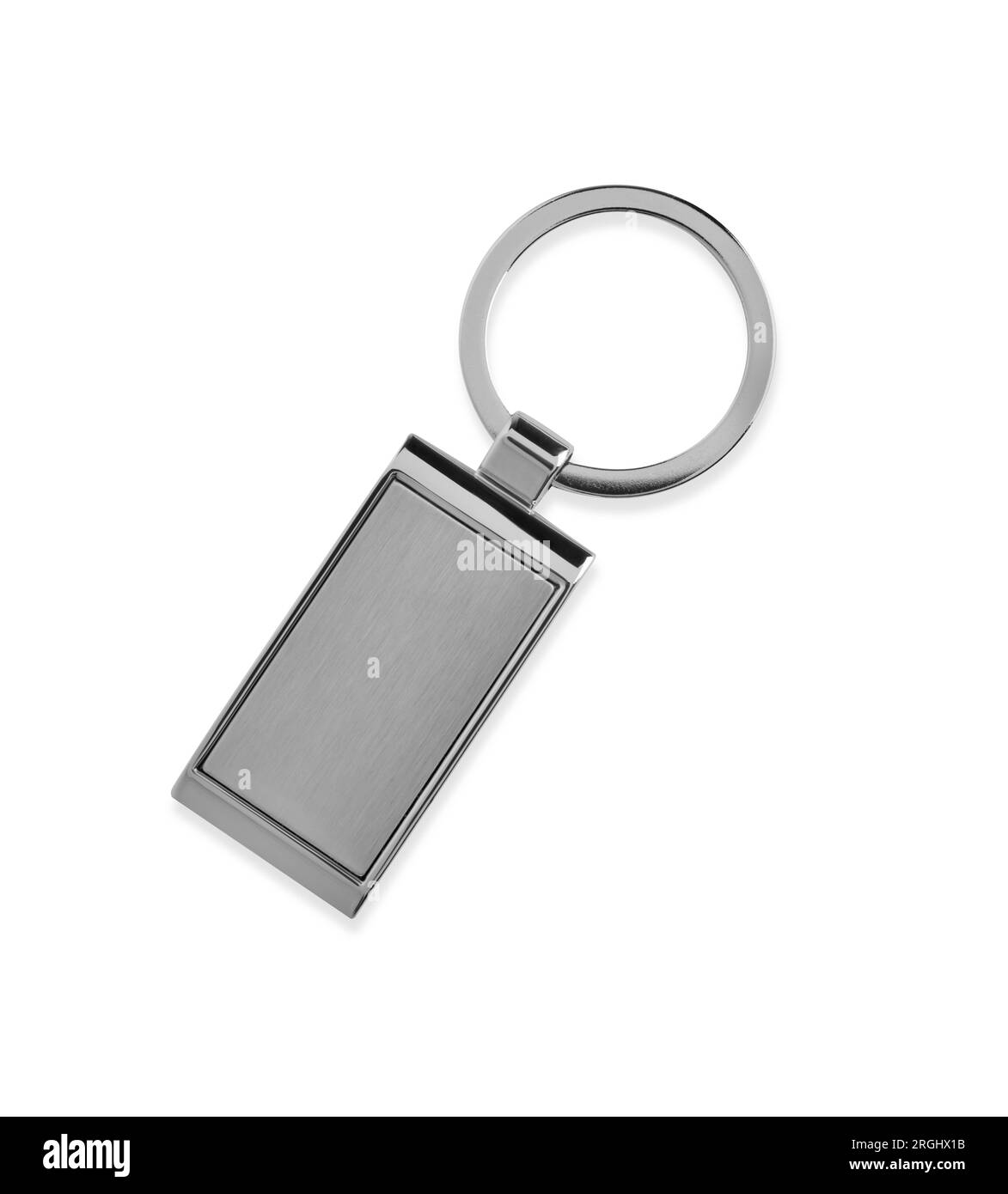 Metallic keychain isolated on white, top view Stock Photo - Alamy