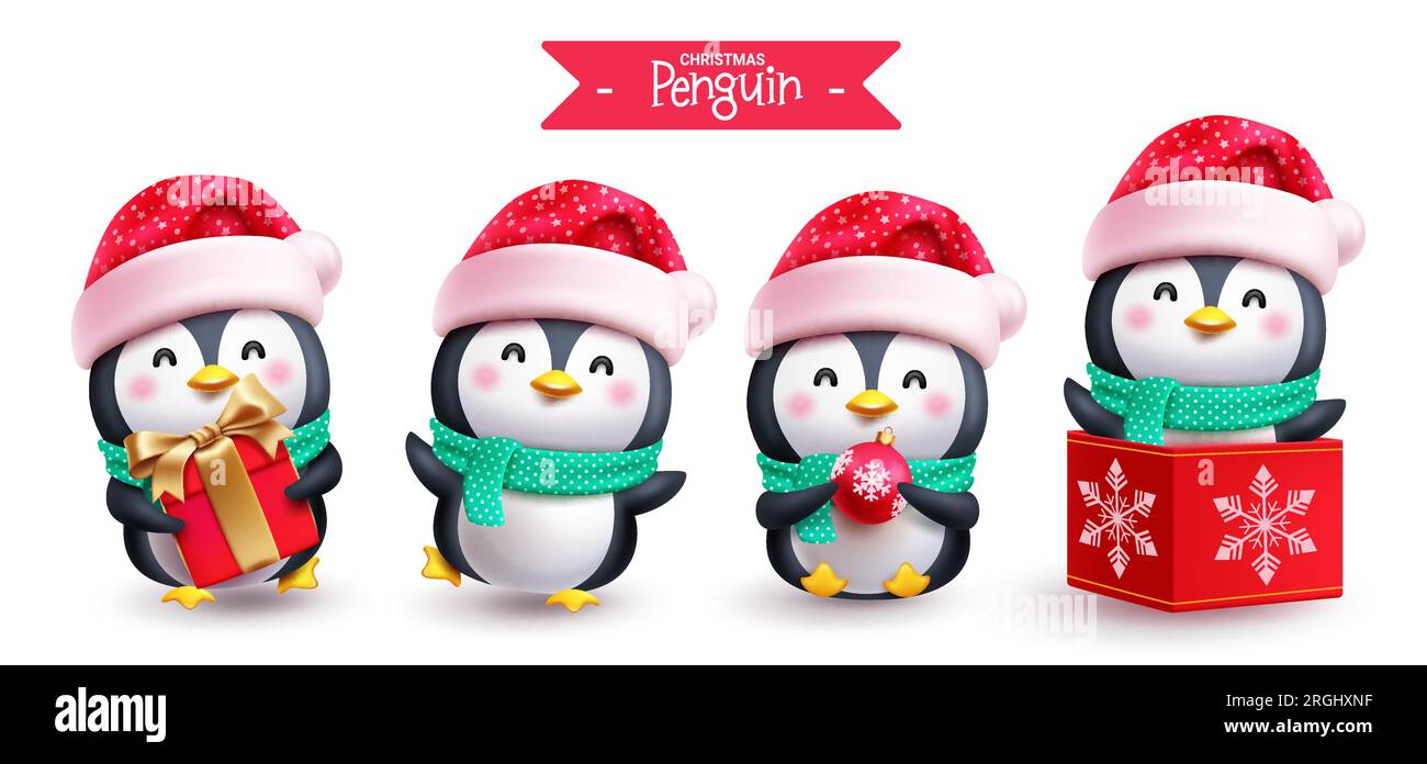 Christmas penguins characters set vector design. Penguins christmas ... Christmas penguins characters set vector design. Penguins christmas ...