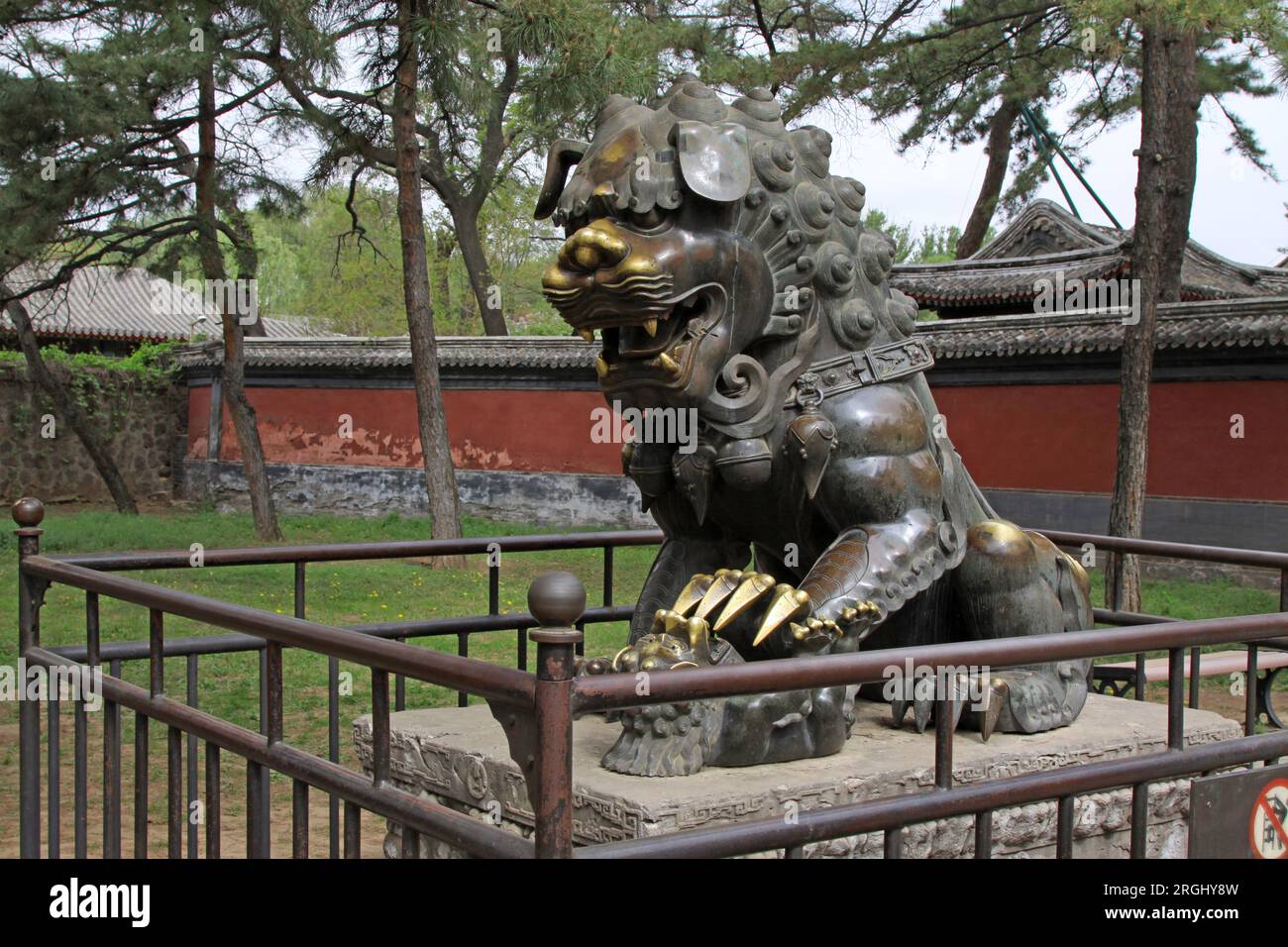 Copper lion works in the Chinese traditional garden, north china Stock ...