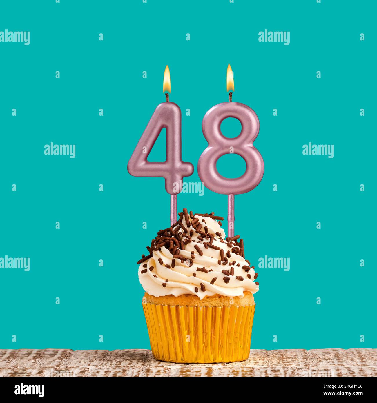 Birthday card with number 48 candle on aquamarine background Stock ...