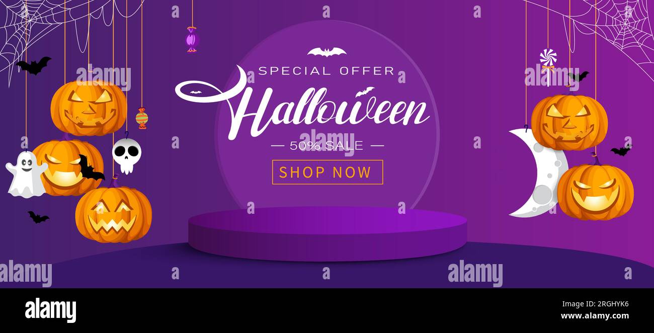 Halloween sale podium vector banner design. Halloween special offer ...