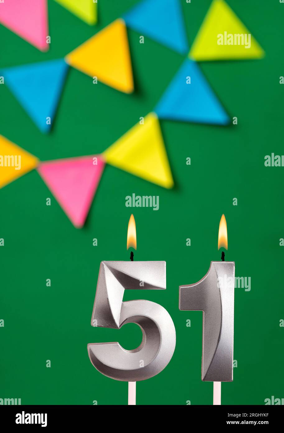 Candle number 51 birthday - Green anniversary card with pennants Stock ...