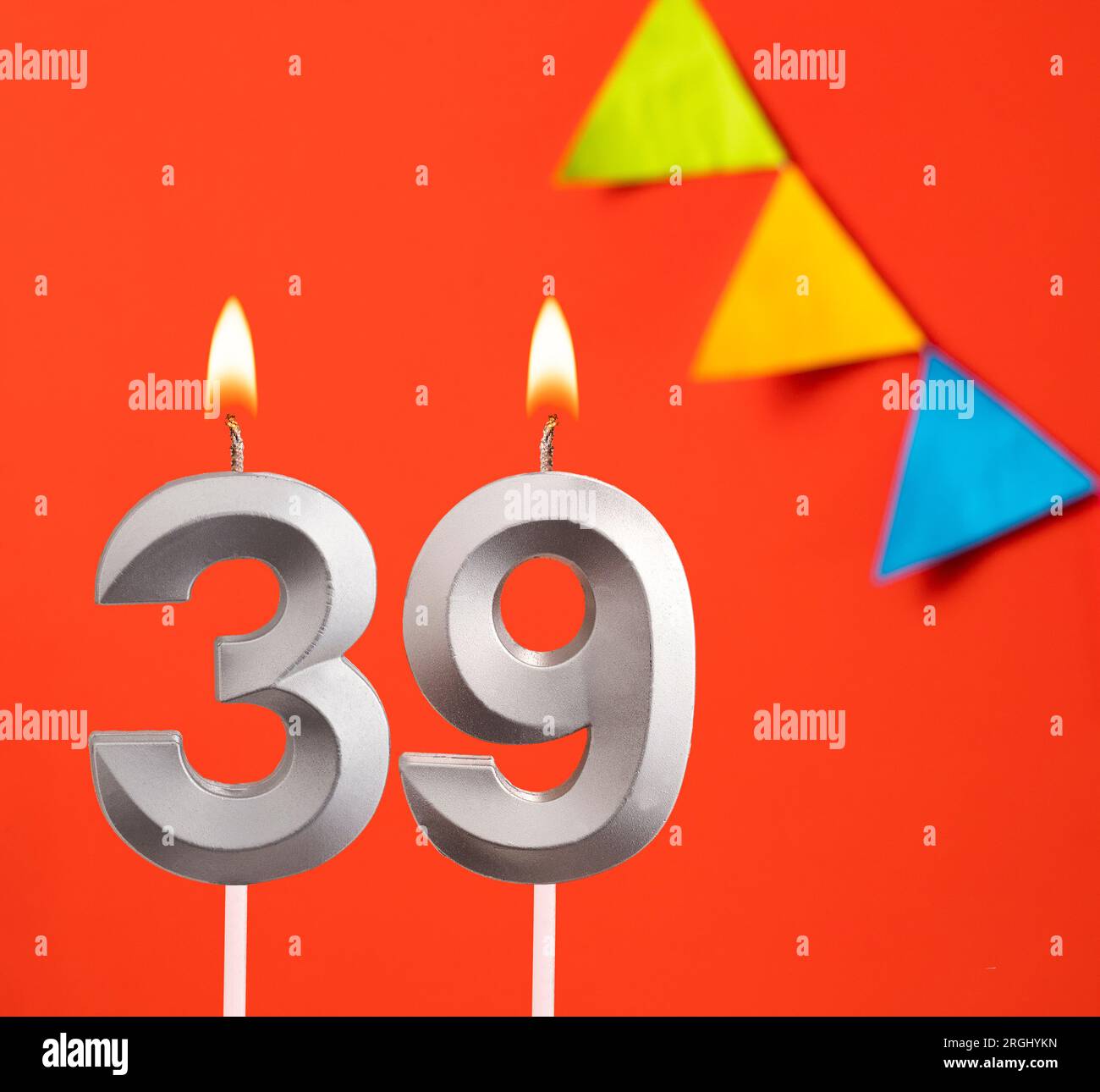 Birthday candle number 39 - Invitation card in orange background Stock ...