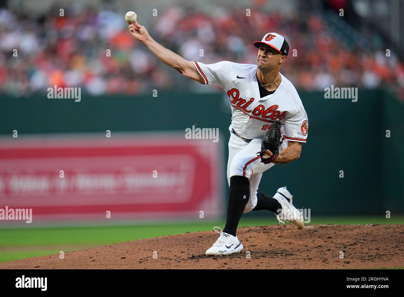 Baltimore Orioles starting pitcher Jack Flaherty throws to the Houston ...