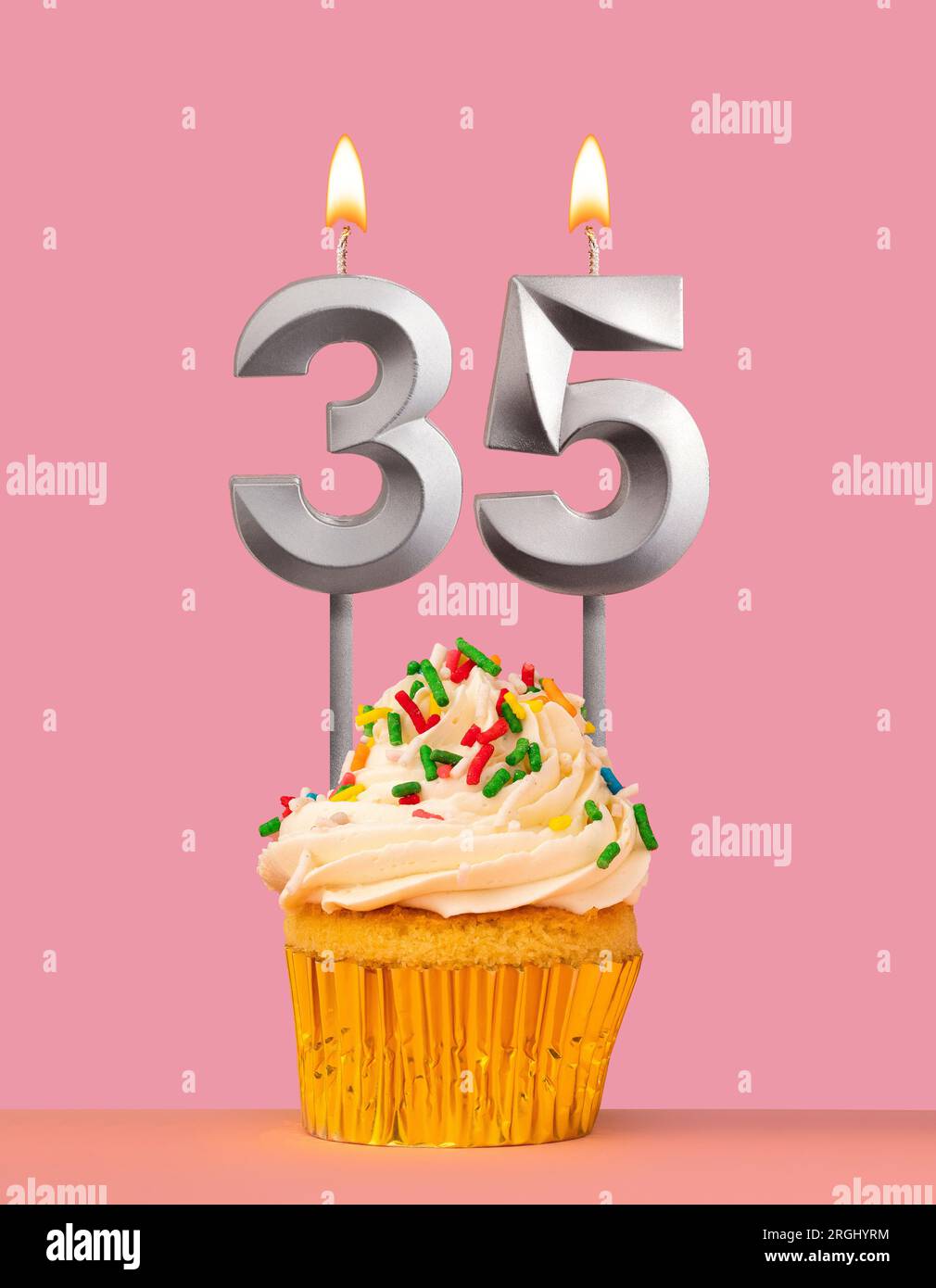 Birthday card with cupcake and candle number 35 Stock Photo - Alamy