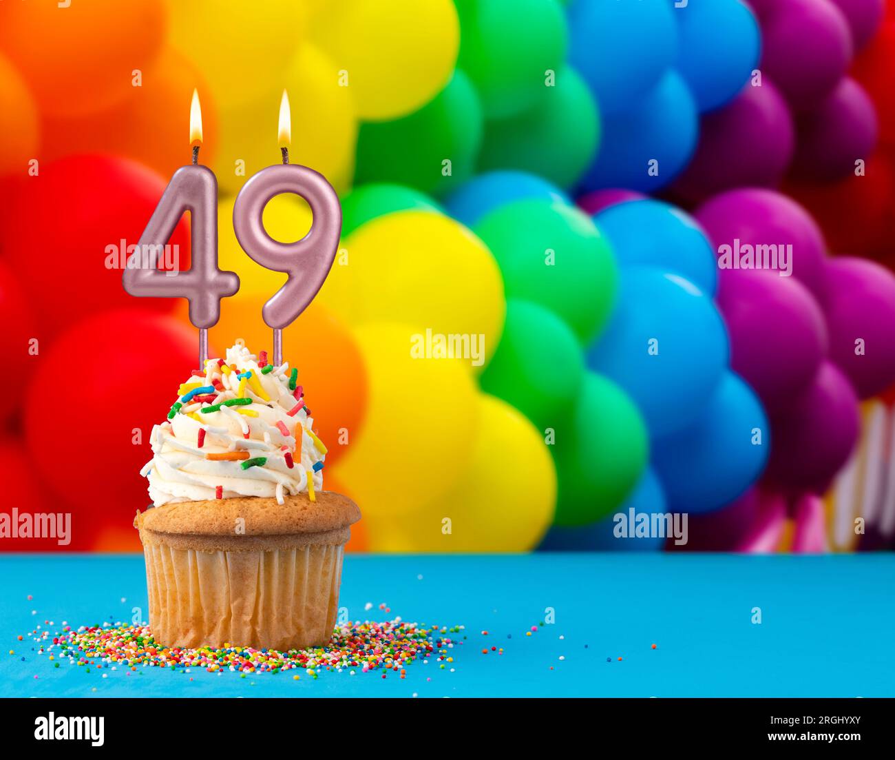 Birthday candle number 49 - Invitation card with balloons in colors of ...