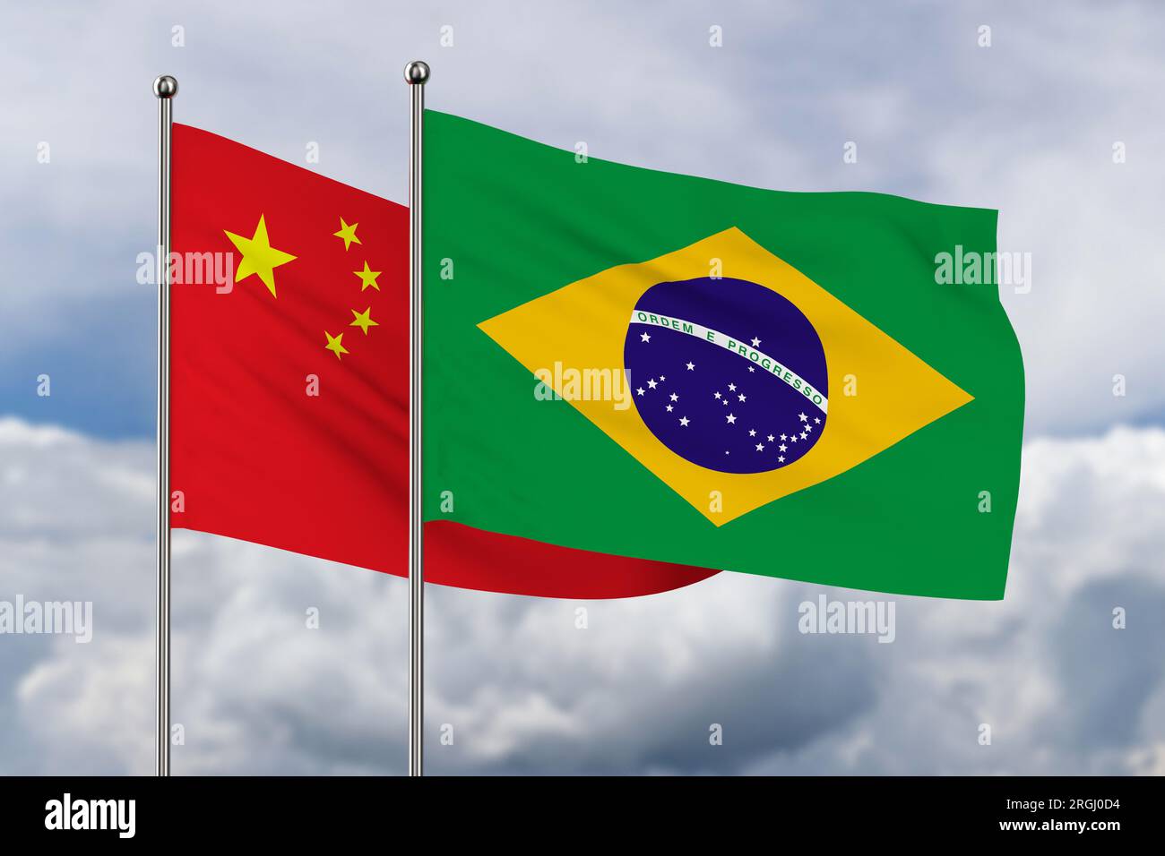 Chinese and Brazil flag on sky background. Isolated 3D illustration ...