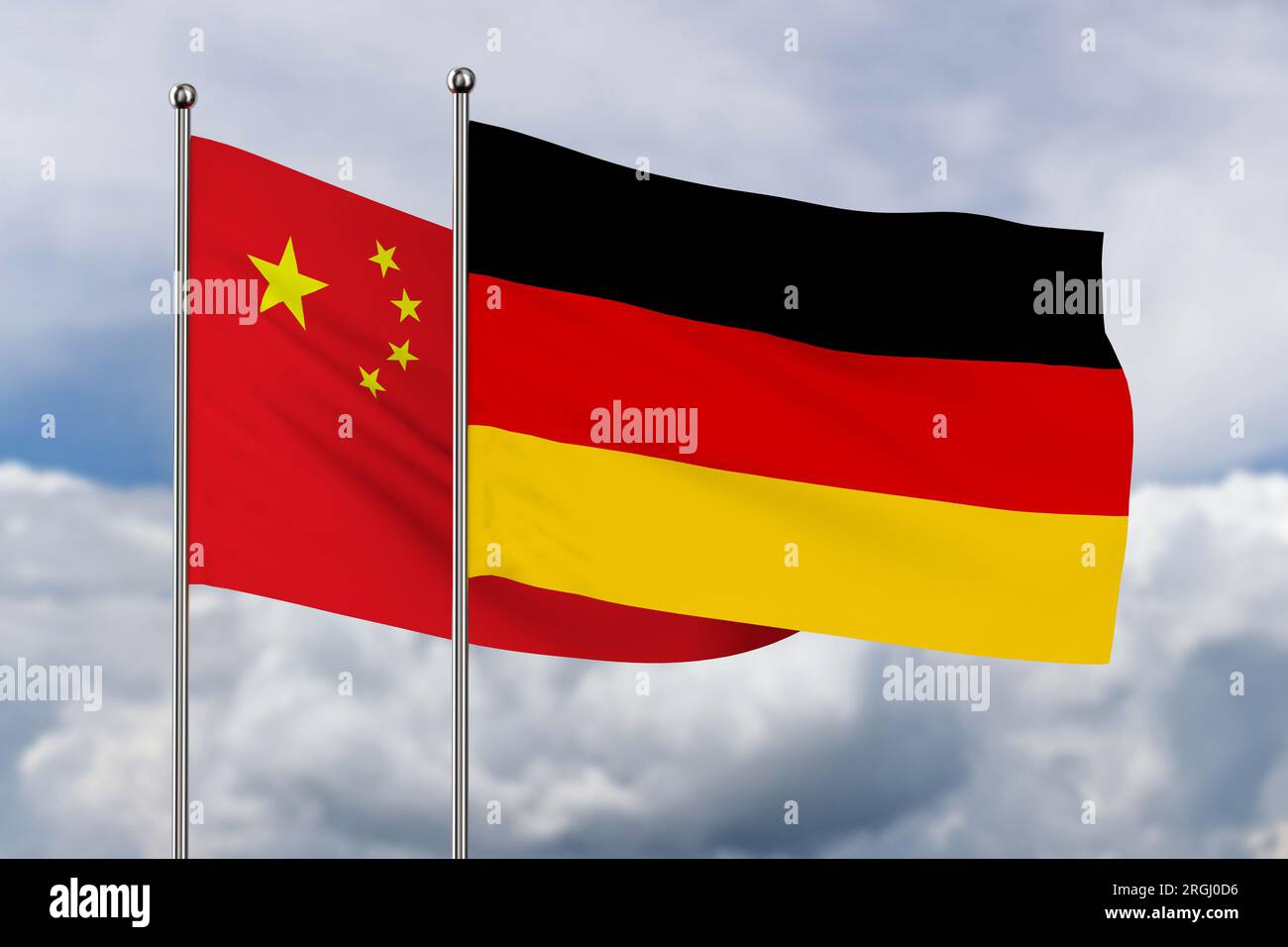 Chinese and Deutschland flag on sky background. 3D illustration Stock ...