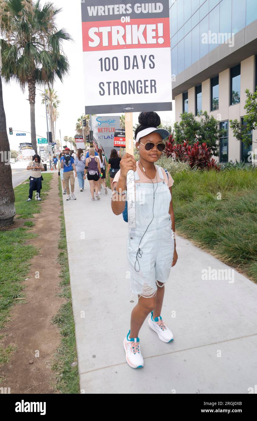 Hollywood, California, USA. 9th Aug, 2023. Bendou at the WGA100 days ...