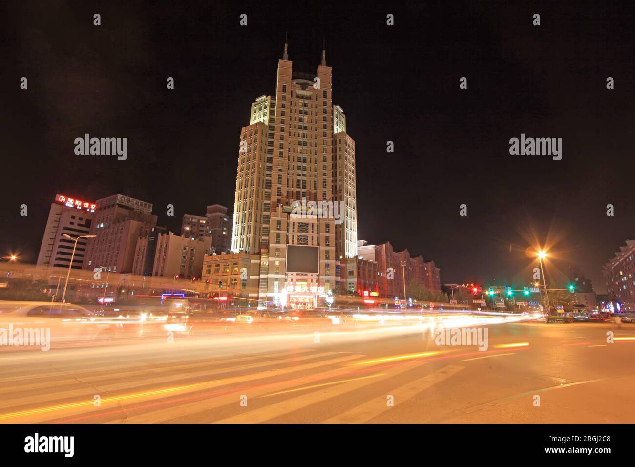 Color and high rise building building at night hi-res stock photography ...