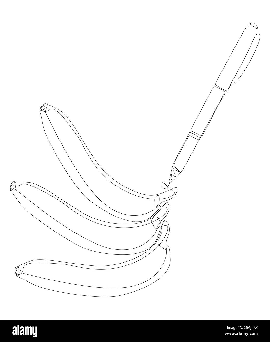 One continuous line of Banana with felt tip pen. Thin Line Illustration ...