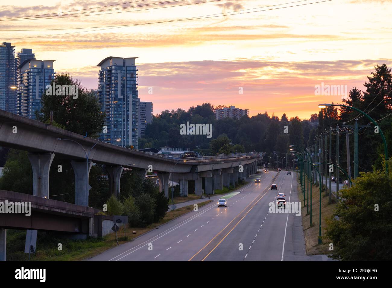 Lougheed Highway during Golden Sunset. Burnaby, Vancouver, BC, Canada ...