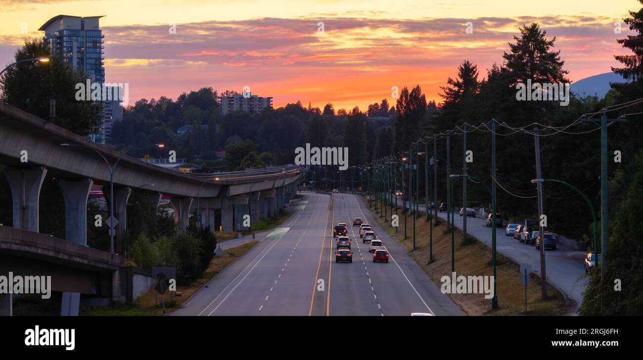 Lougheed Highway during Golden Sunset. Burnaby, Vancouver, BC, Canada ...