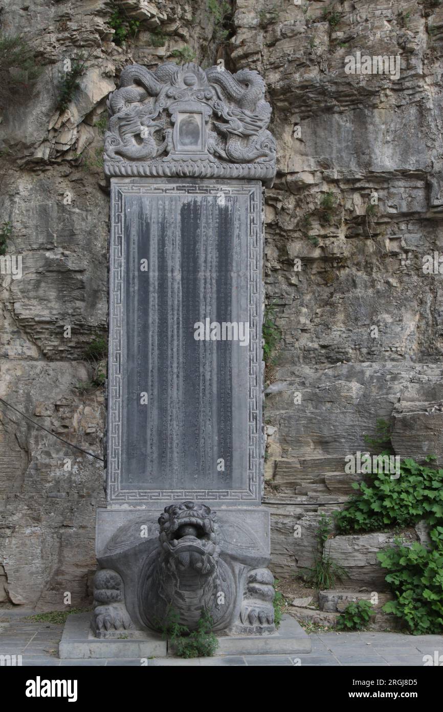 ancient Chinese traditional style stone tablet in a scenic area, North ...