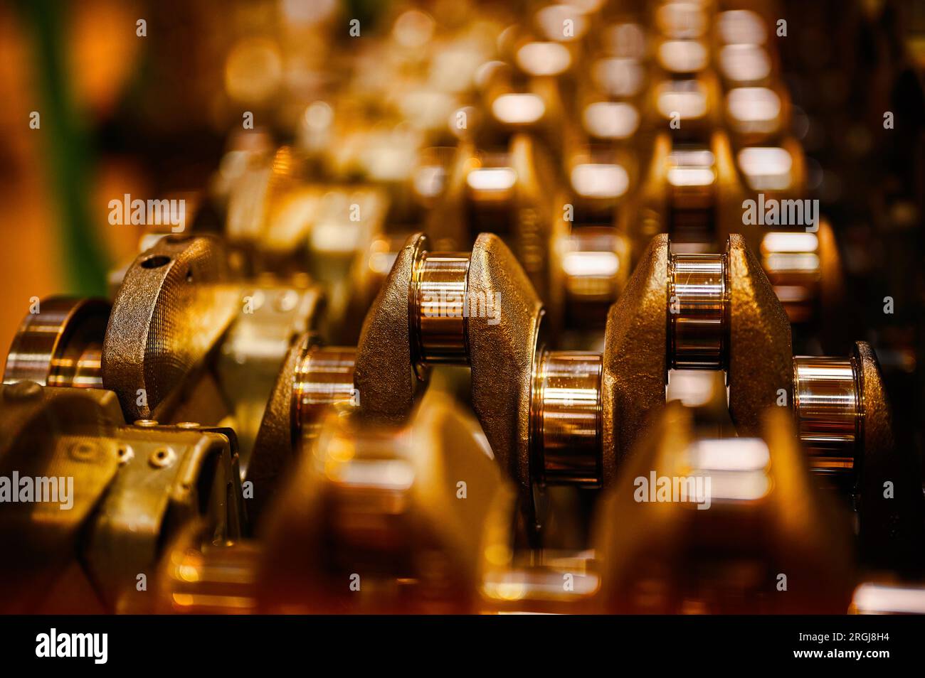 Automotive engine assembly line, set of crankshaft ready to be ...