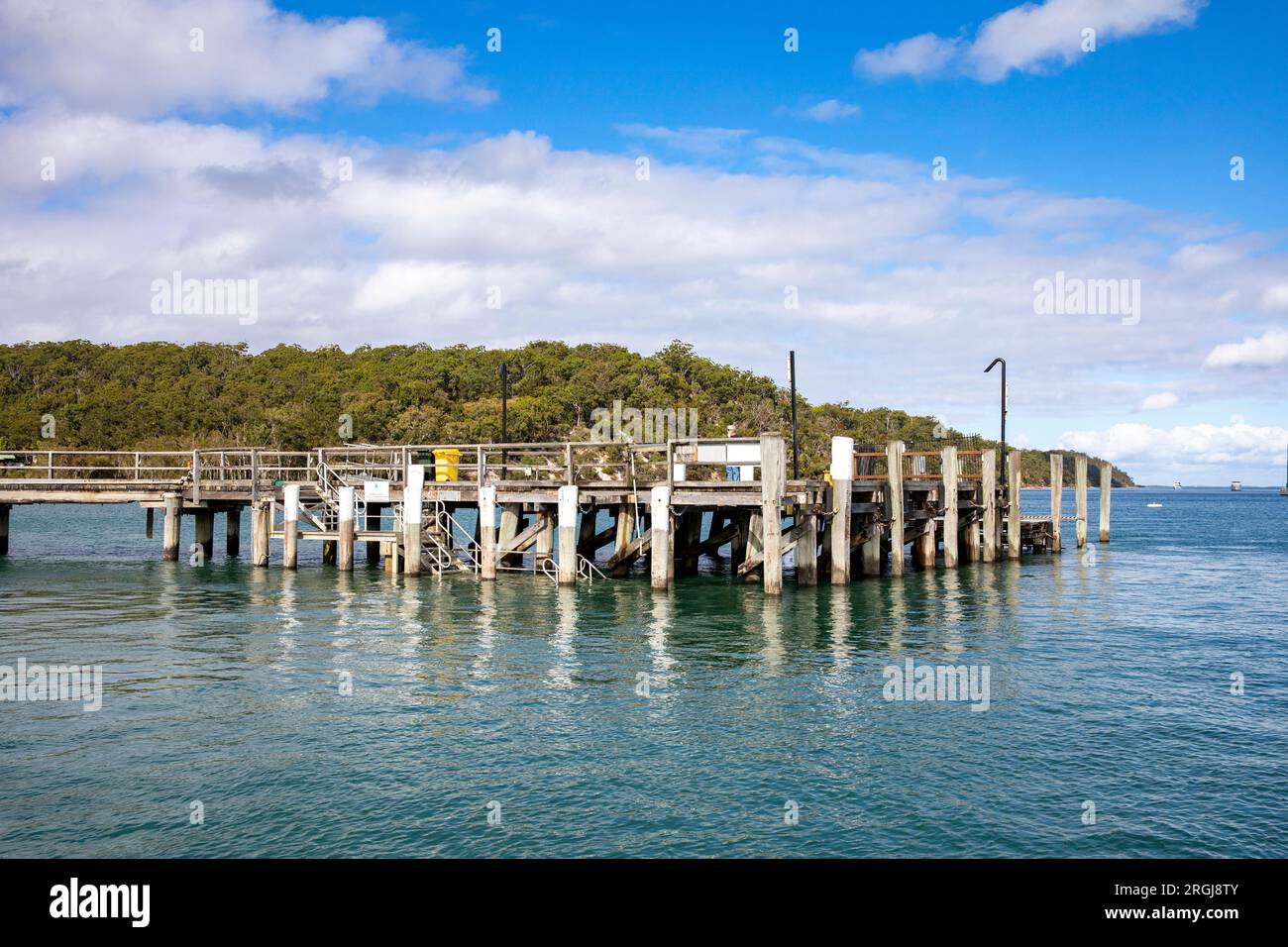 Fraser Island K'gari and timber wharf pier at Kingfisher bay resort on ...