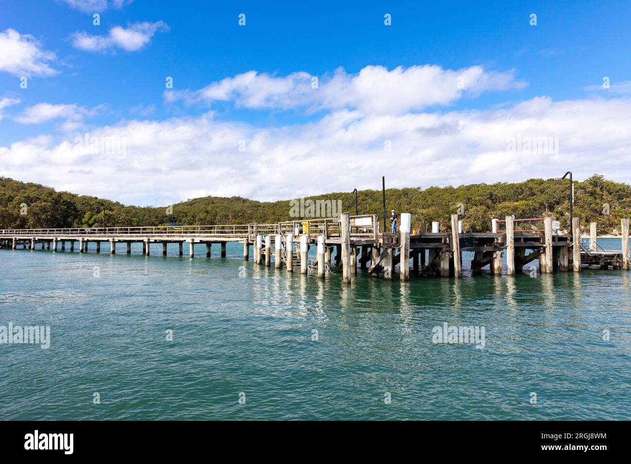 Fraser Island K'gari and timber wharf pier at Kingfisher bay resort on ...