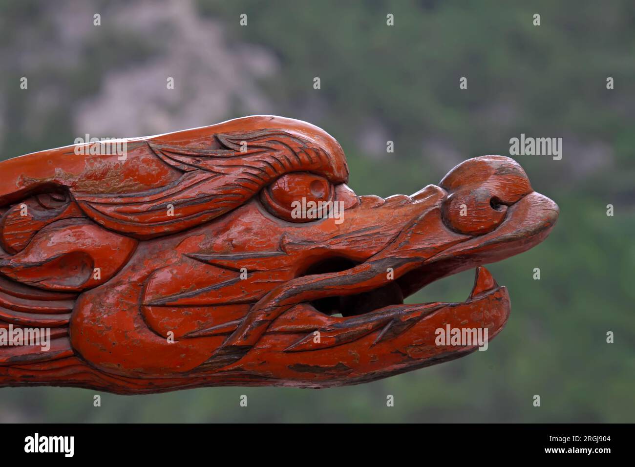 wood dragon's head in a temple, North China Stock Photo - Alamy