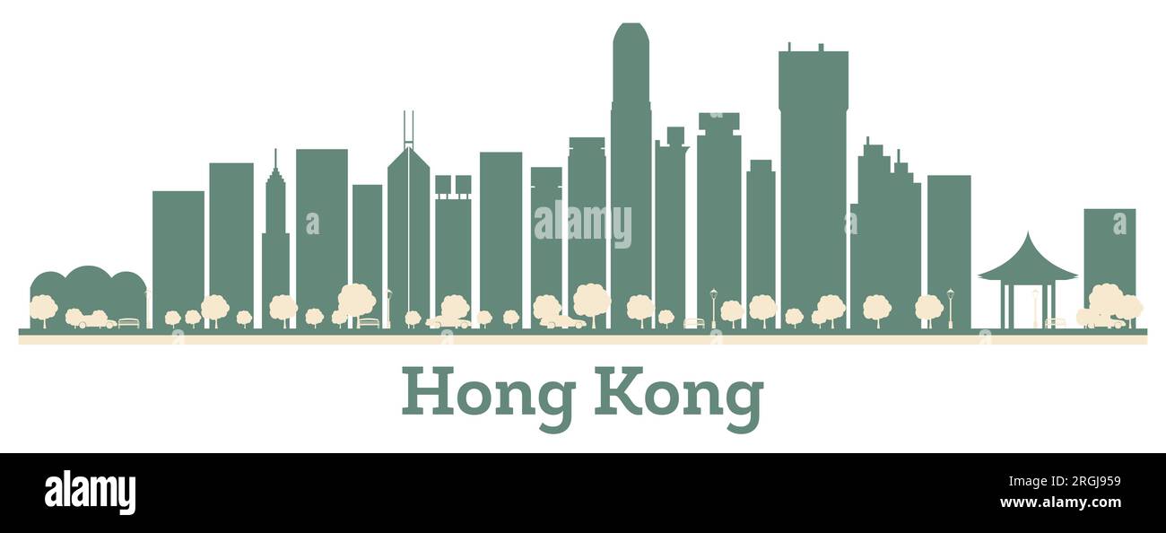 Hong Kong China city skyline silhouette with color buildings. Vector ...