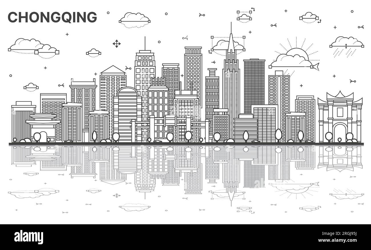 Outline Chongqing China City Skyline with Modern Buildings and ...